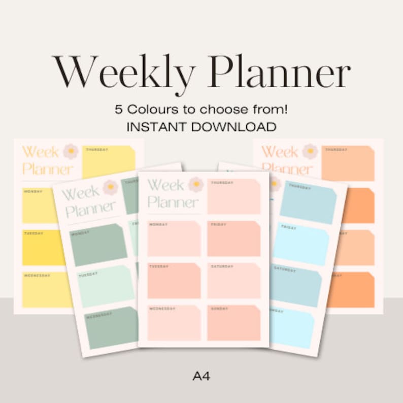 Colourful PRINTABLE Weekly Planner Instant Download - Etsy
