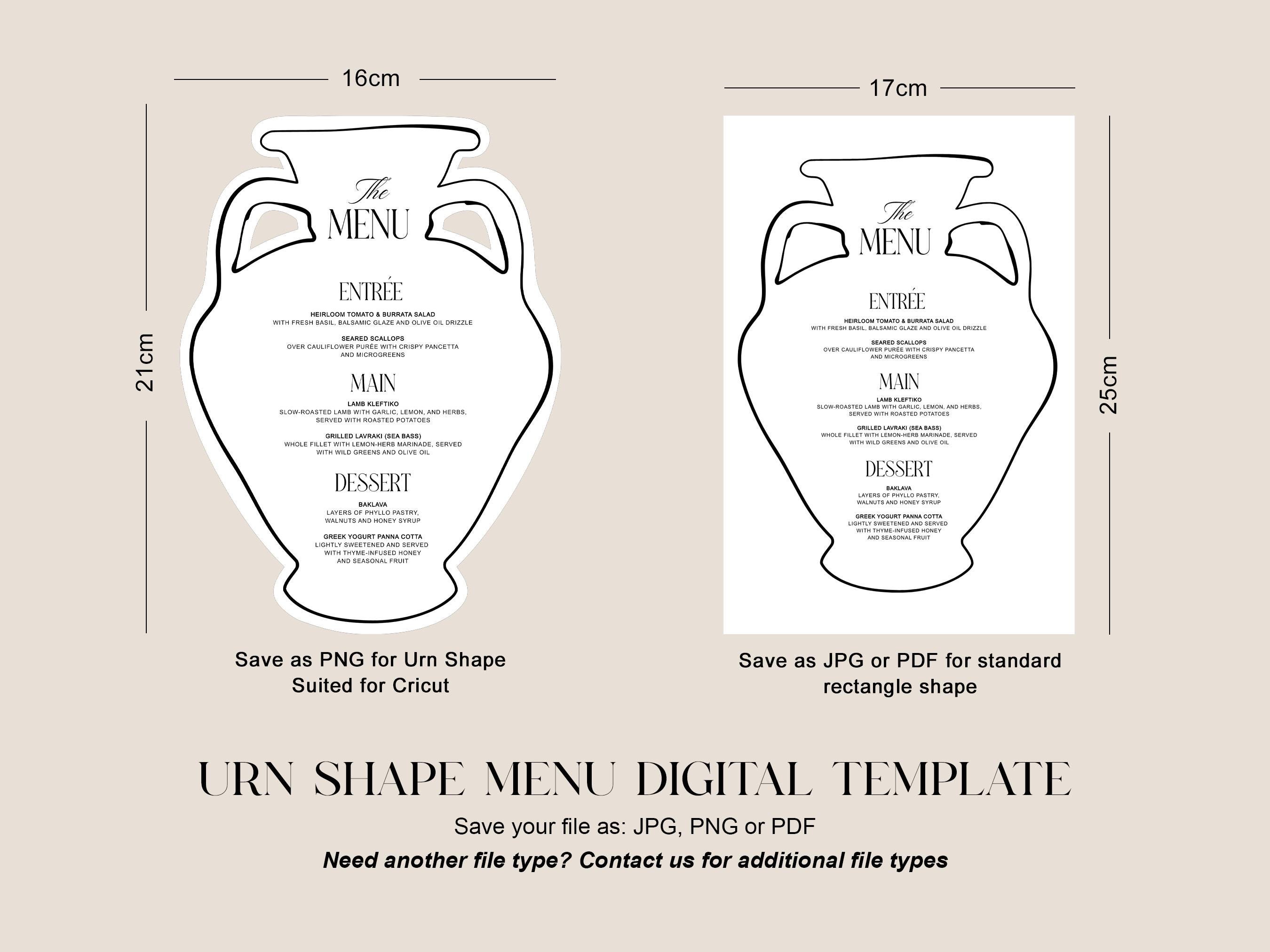 Wedding Menu Urn Shaped Template Editable A5 Digital File Mediterranean ...