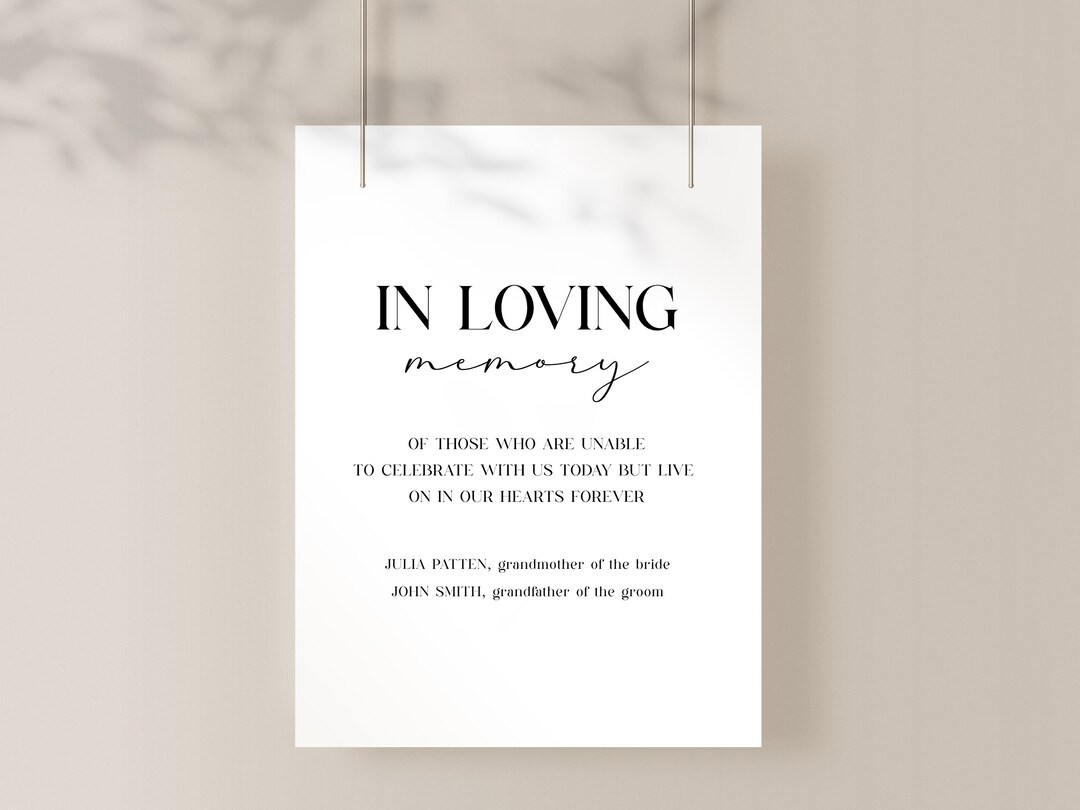 In Loving Memory Template, Wedding Signage, Table Decor at Wedding ...