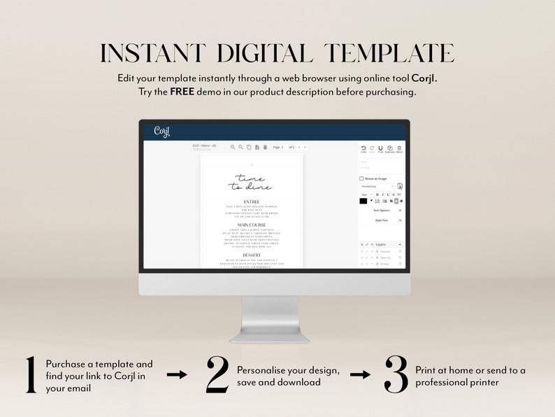 Menu and Name Card Digital Template Minimal and Cursive Menu Design for ...