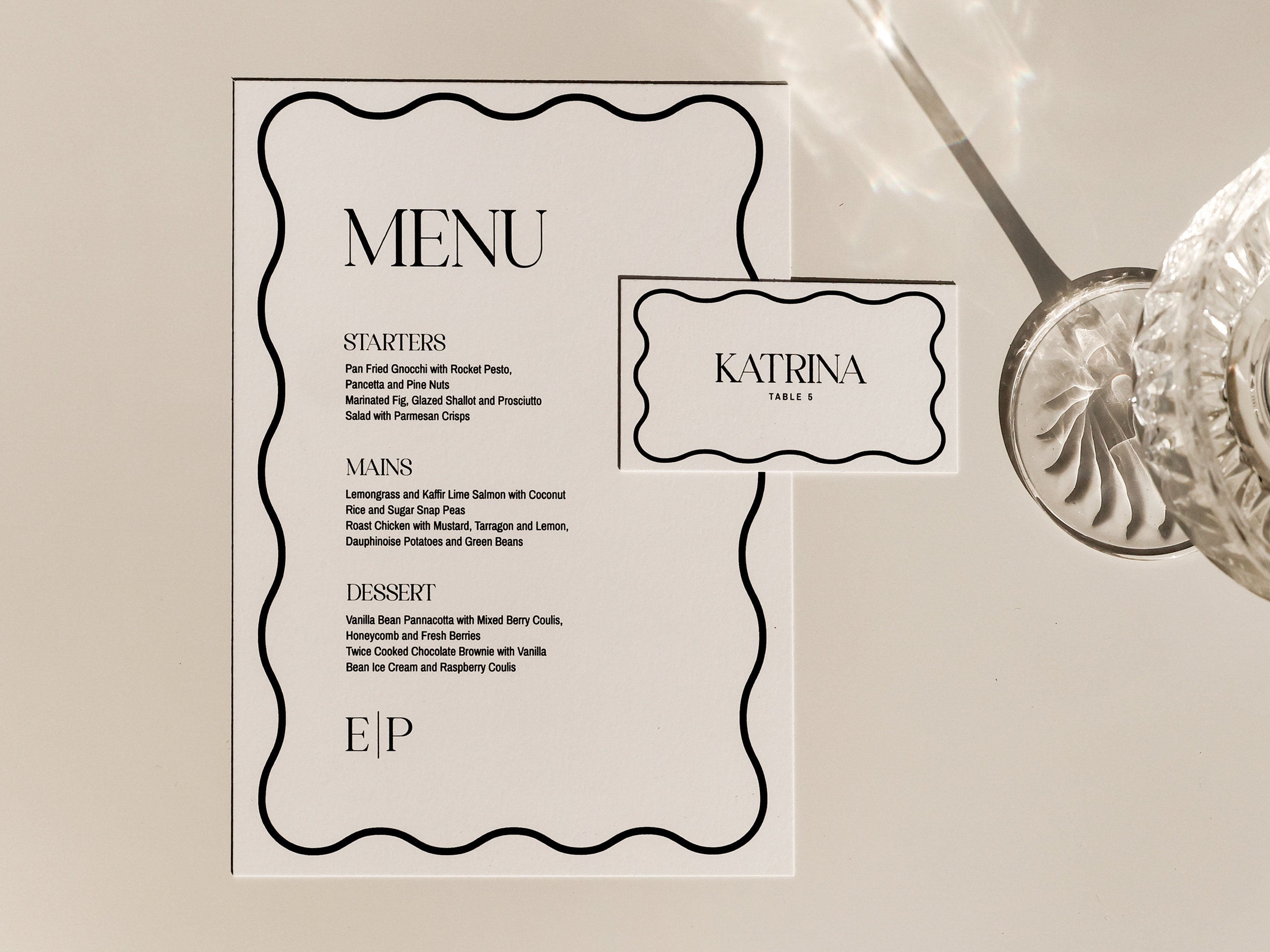 Wave Menu & Name Card Digital Template Editable Wedding Stationery Set ...