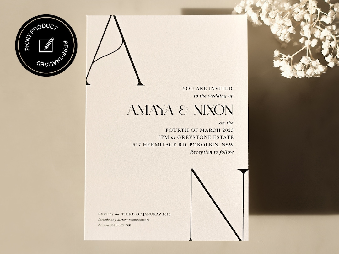 Minimal Wedding Invitation Print Ready Maya Customizable Elegant ...