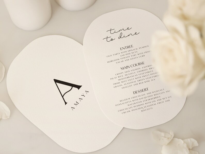 Menu and Name Card Digital Template Minimal and Cursive Menu Design for ...