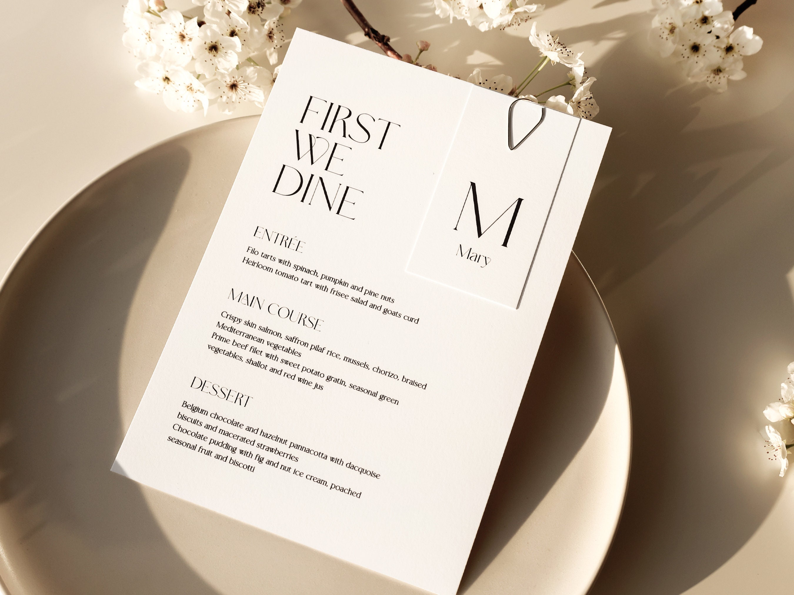 Print-ready Menu & Name Card Set SUKI Minimalist Design for Weddings ...