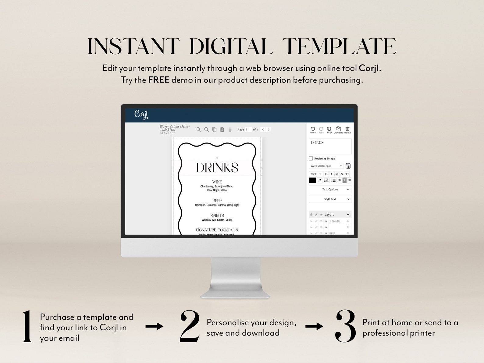 Wave Drinks Menu Template Elegant Bar Menu Design Instant Download ...
