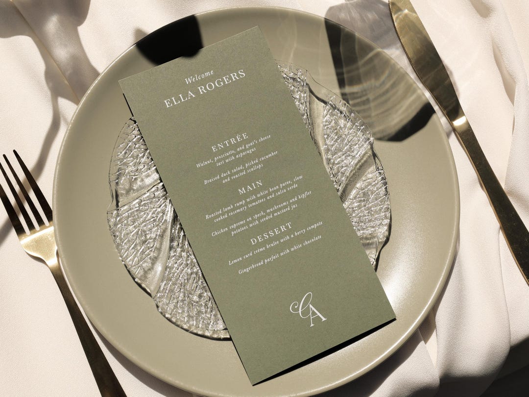 Personalized Wedding Menu Bride & Groom Initials Elegant Guest Name ...