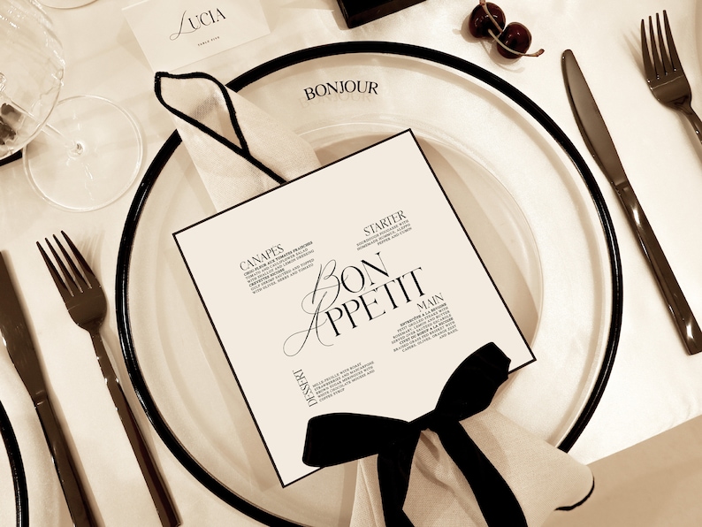 Wedding Menu Bundle Name Place Cards Digital Template Minimalist Table ...