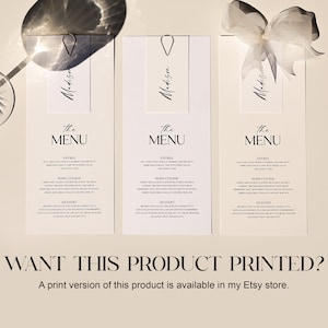 Wedding Menu Cards Place Settings Bundle Digital Template Minimalist ...