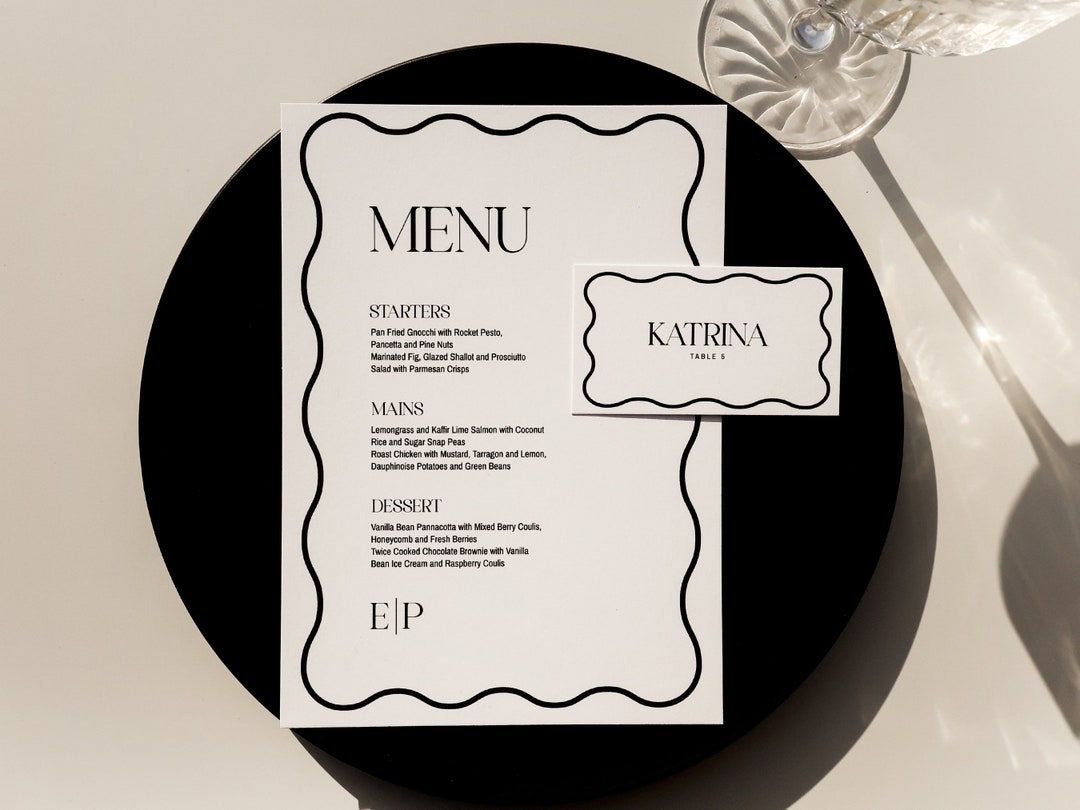 Wave Menu & Name Card Digital Template - Editable Wedding Stationery ...