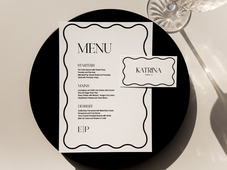 Wave Menu & Name Card Digital Template Editable Wedding Stationery Set ...