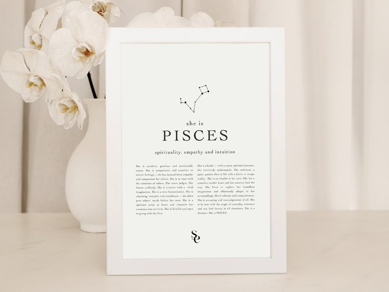 Pisces Star Sign Instant Download Print Pisces Gift Zodiac Printable ...