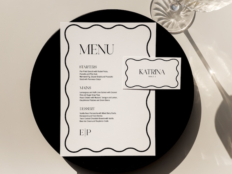 Wave Stationery Bundle Digital Template Bundle Wavy Wedding Menus Place ...