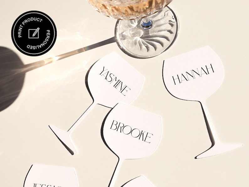 Name Cards Bridal Shower Event Seating Cards Wine Glass Shaped Vino ...