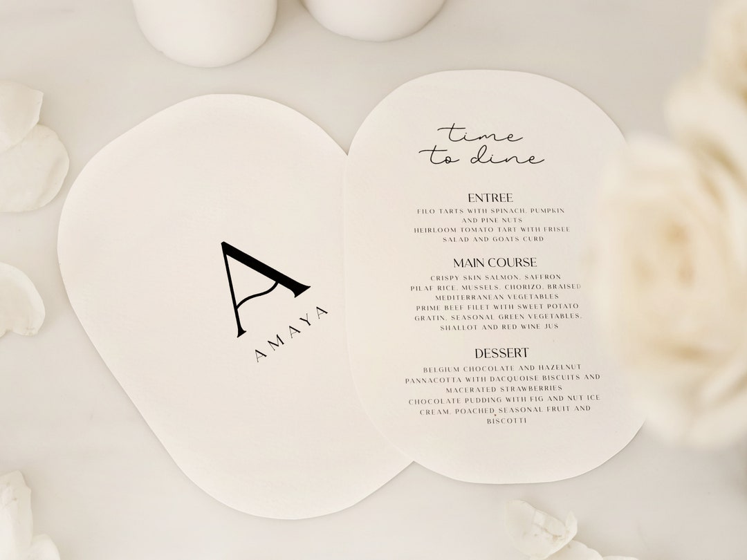 Menu and Name Card Digital Template Minimal and Cursive Menu Design for ...