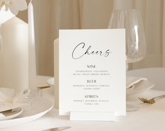 Wedding Menu Cards Place Settings Bundle Digital Template Minimalist ...