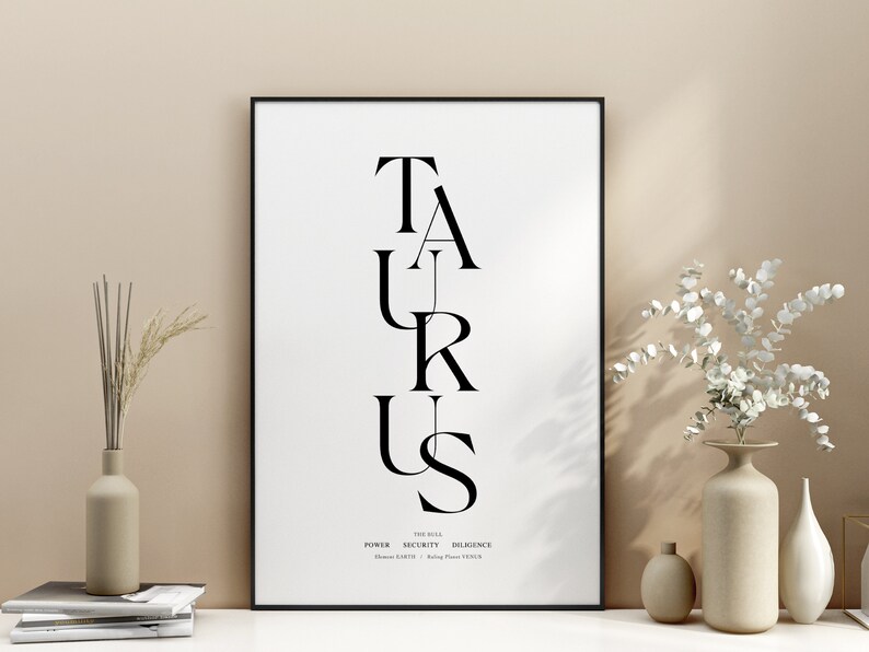 Taurus Star Sign Wall Art Print Taurus Zodiac Printable Download Print ...