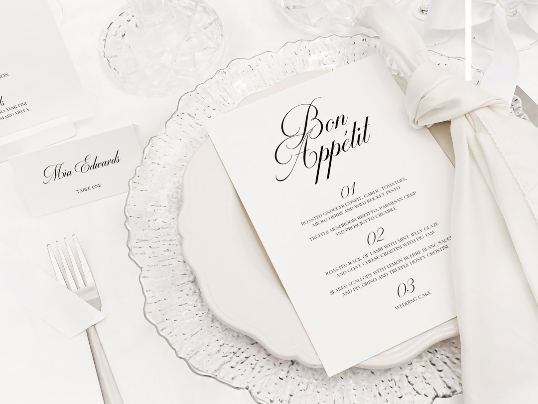 Wedding Menu & Folded Name Card Set A5 Elegant and Customizable ...