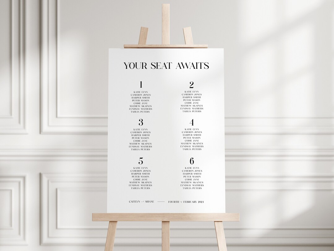 Wedding Seating Sign Template, Portrait & Landscape - Size A2, Editable ...