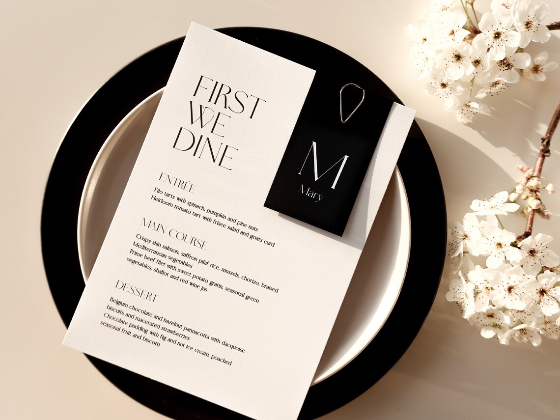 Print-ready Menu & Name Card Set SUKI Minimalist Design for Weddings ...