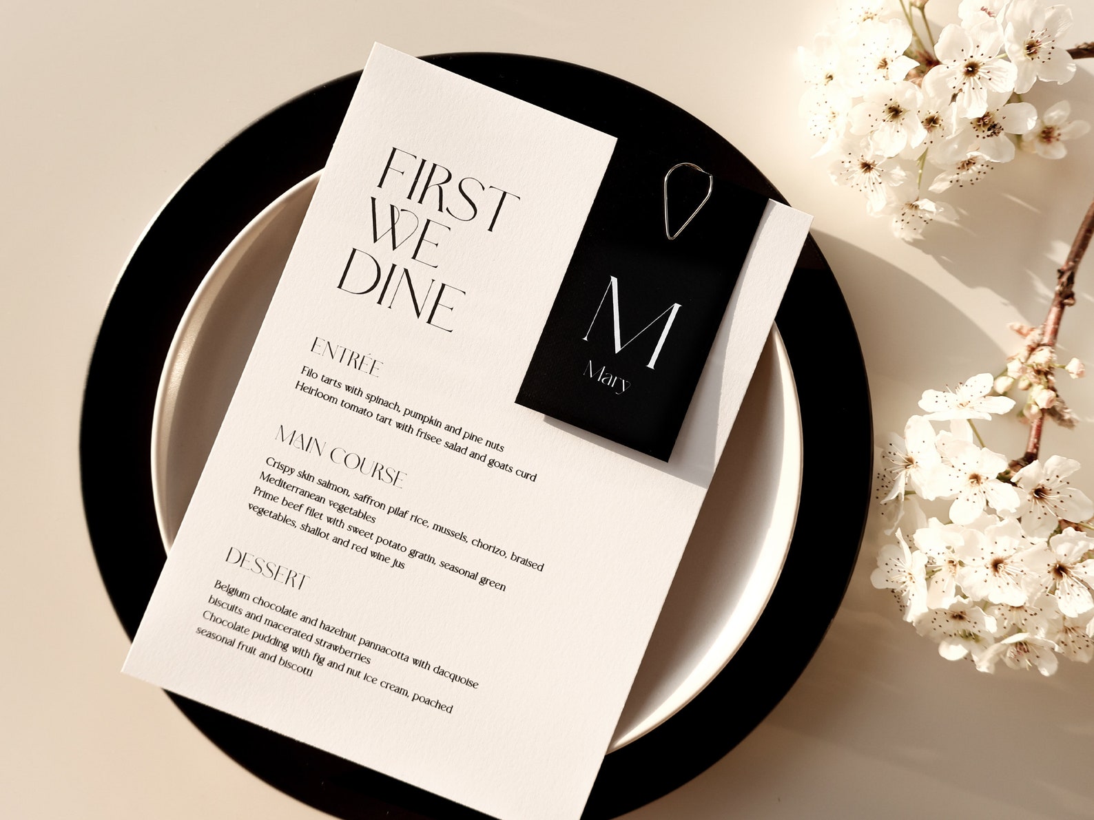 Print-ready Menu & Name Card Set SUKI Minimalist Design for Weddings ...