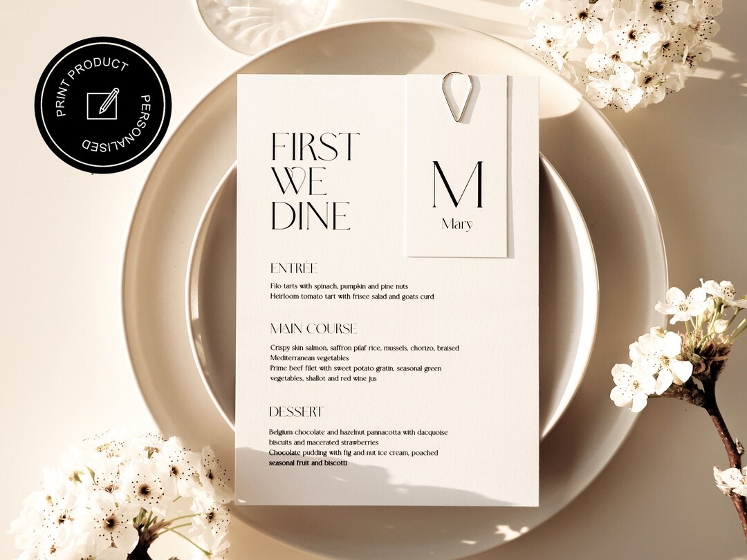 Print-ready Menu & Name Card Set SUKI Minimalist Design for Weddings ...
