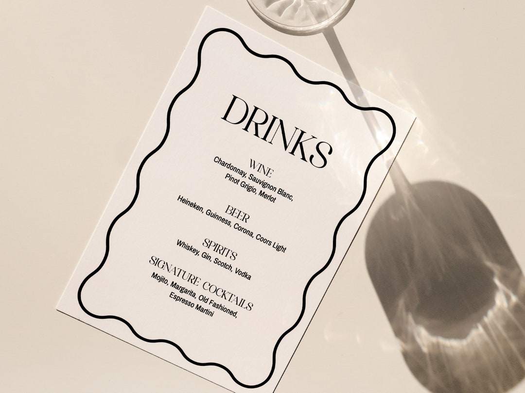Wave Drinks Menu Template Elegant Bar Menu Design - Instant Download - Editable Digital File ...