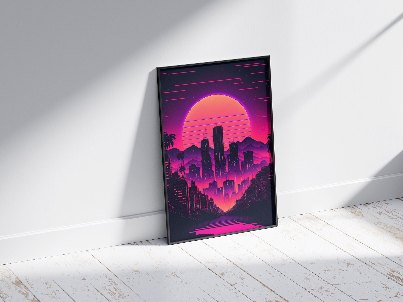Vaporwave Sunset City Wall Art | 80s Synthwave Retrowave Style Poster ...