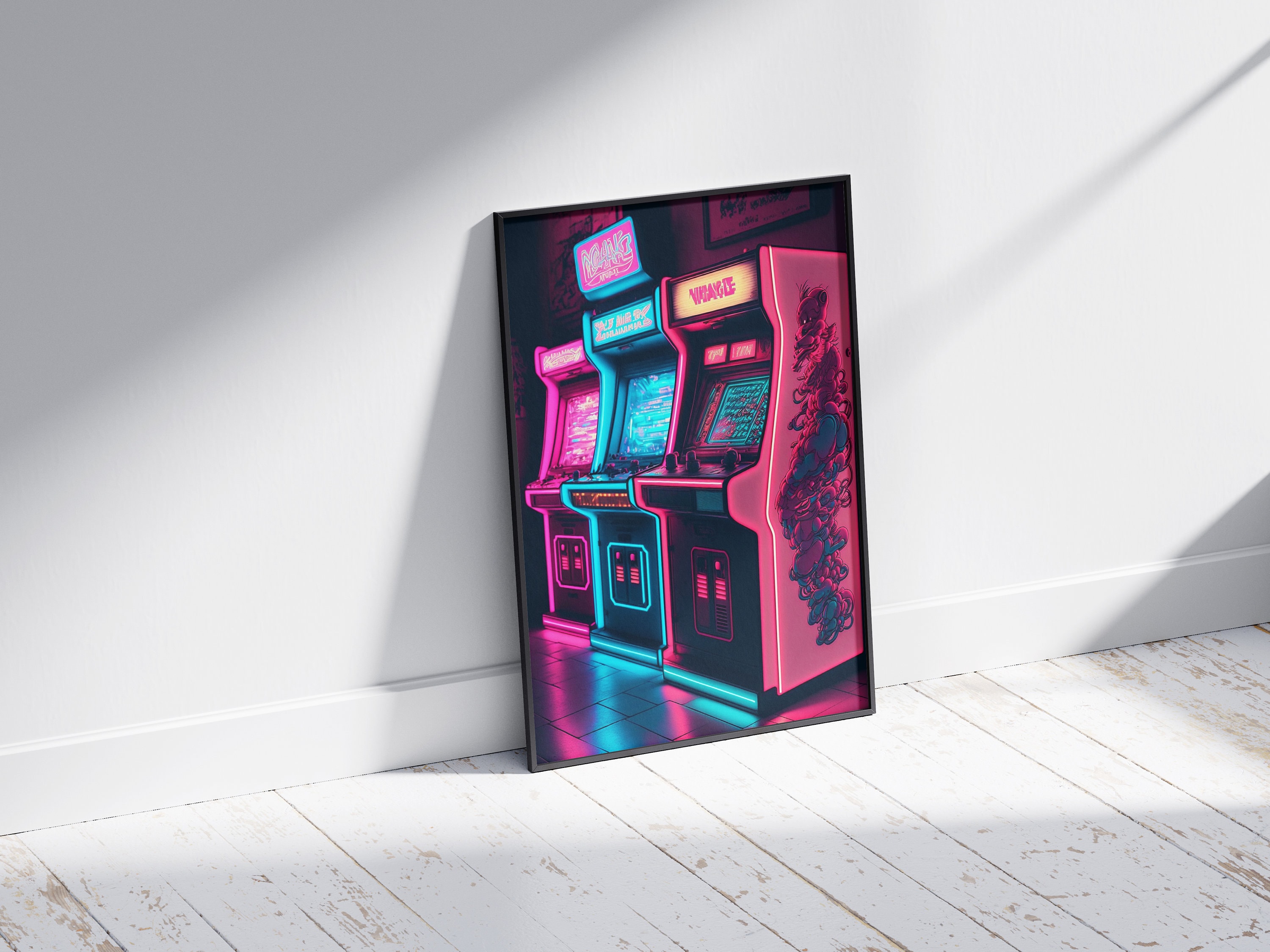 Retrowave Arcade Machine Wall Art | Neon Arcade Game Room Print ...