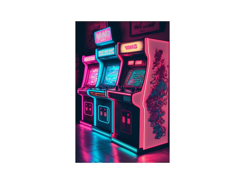 Retrowave Arcade Machine Wall Art | Neon Arcade Game Room Print ...