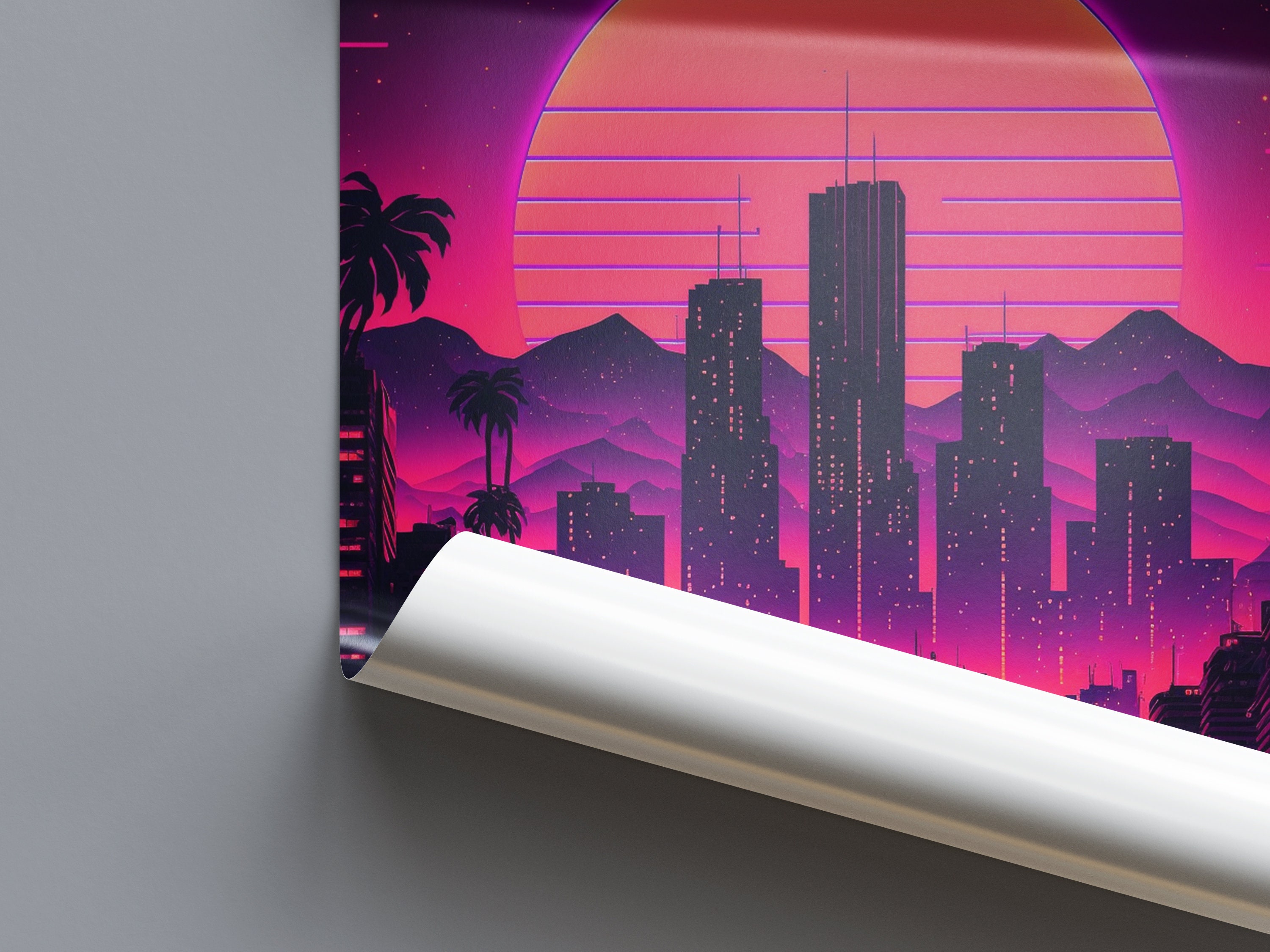 Vaporwave Sunset City Wall Art | 80s Synthwave Retrowave Style Poster ...