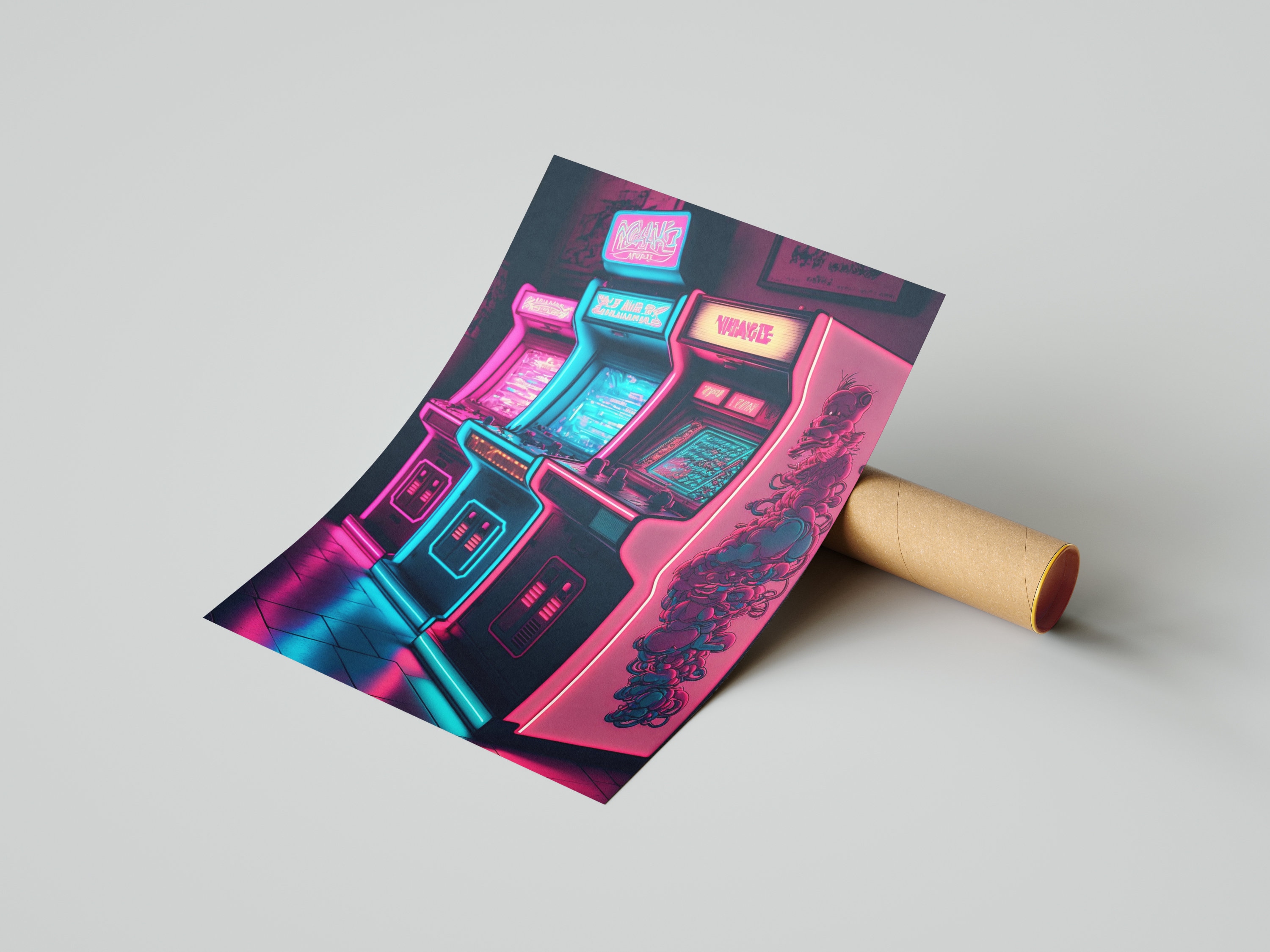 Retrowave Arcade Machine Wall Art | Neon Arcade Game Room Print ...