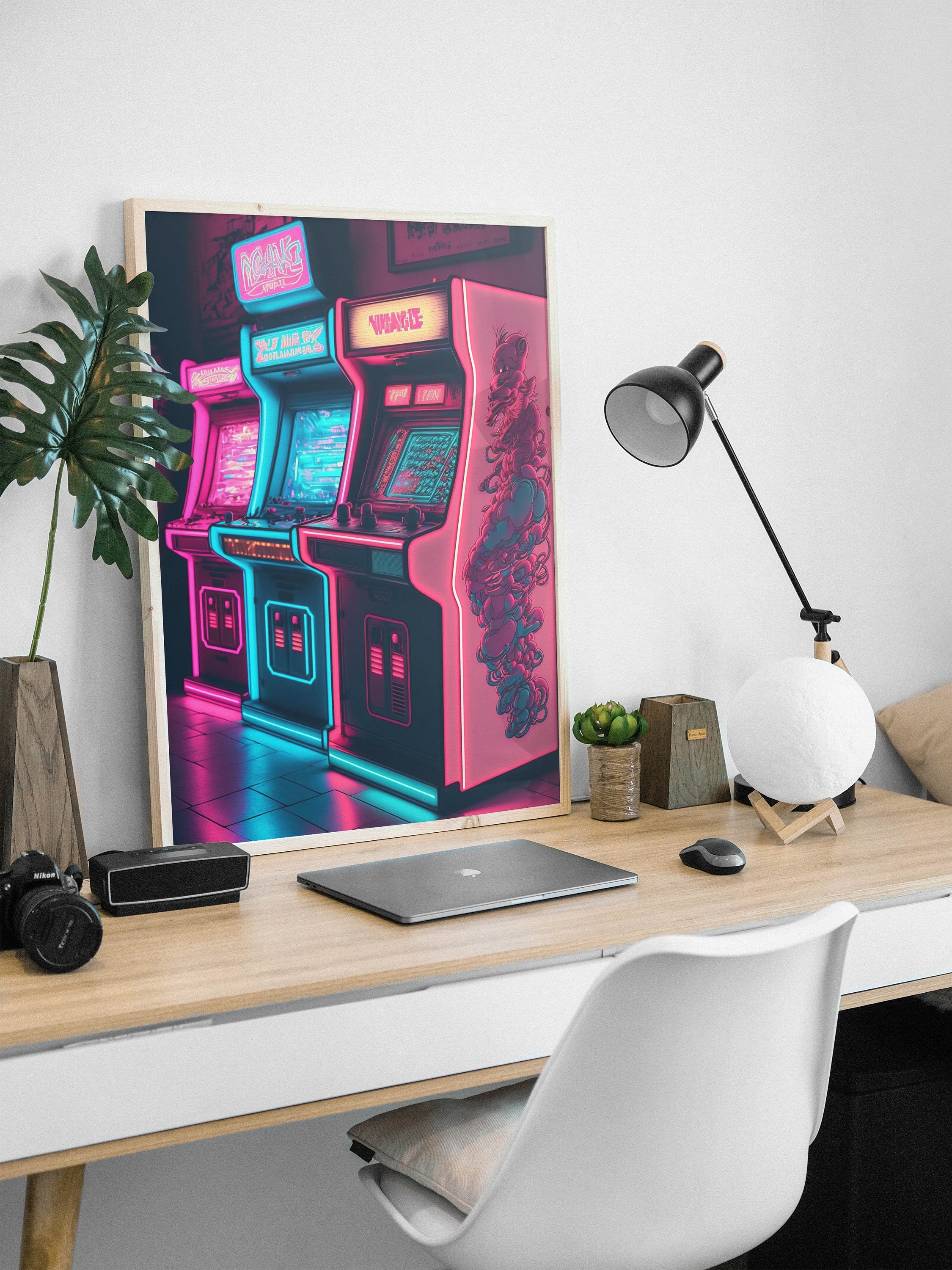 Retrowave Arcade Machine Wall Art | Neon Arcade Game Room Print ...