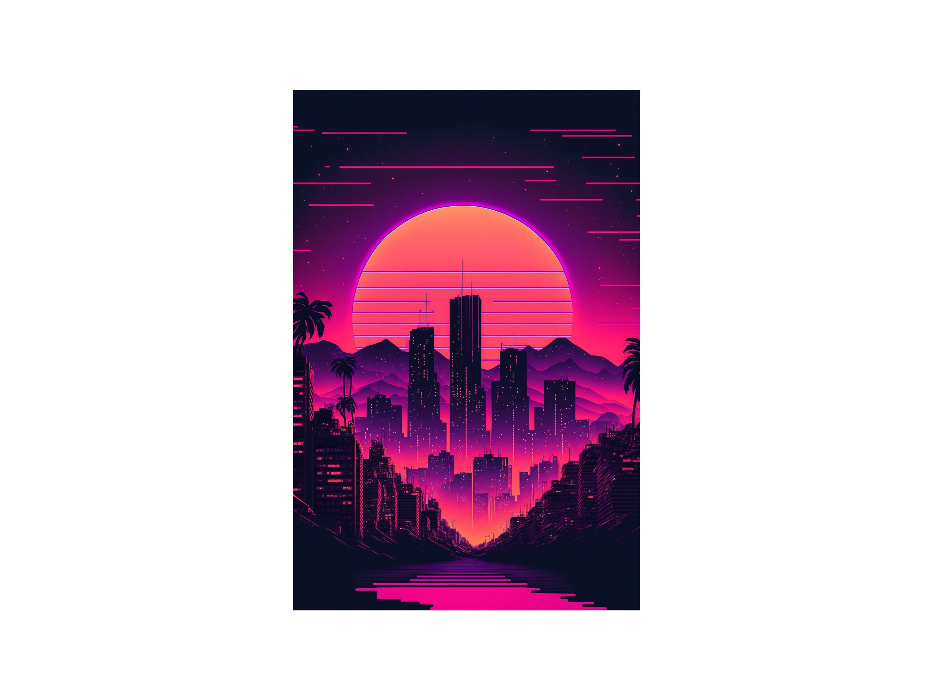 Vaporwave Sunset City Wall Art | 80s Synthwave Retrowave Style Poster ...