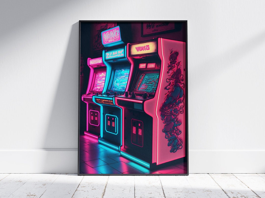 Retrowave Arcade Machine Wall Art | Neon Arcade Game Room Print ...
