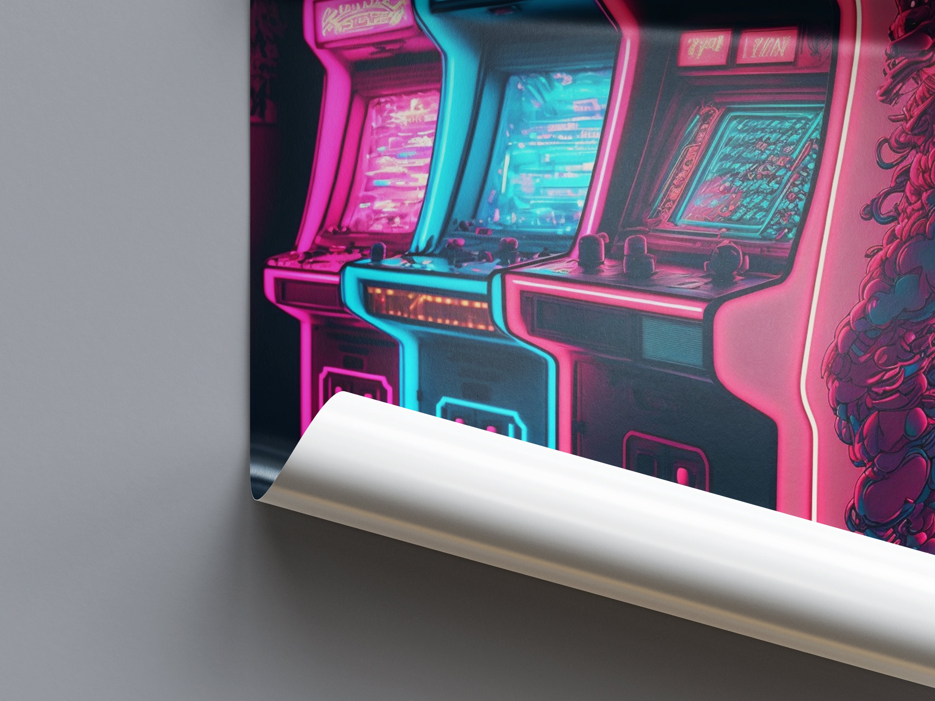 Retrowave Arcade Machine Wall Art Neon Arcade Game Room Print Synthwave ...