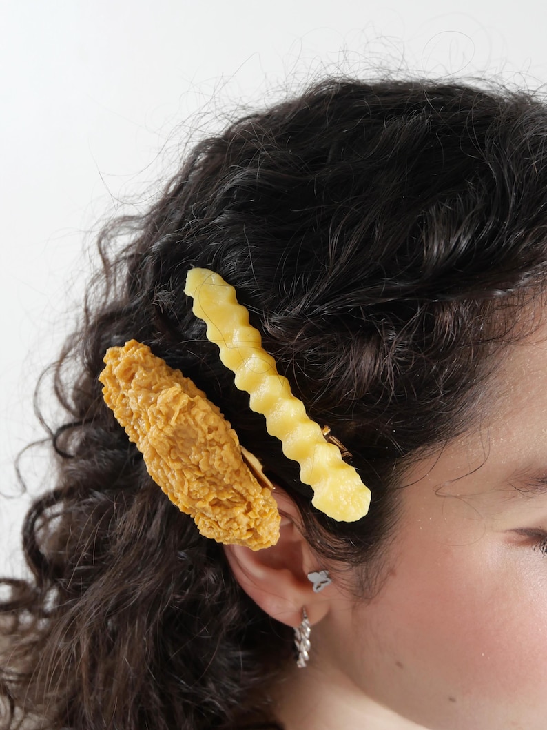 Fired Chicken Wing French Fries Fun Hair Barrettes Clip/ Weird Gift for ...