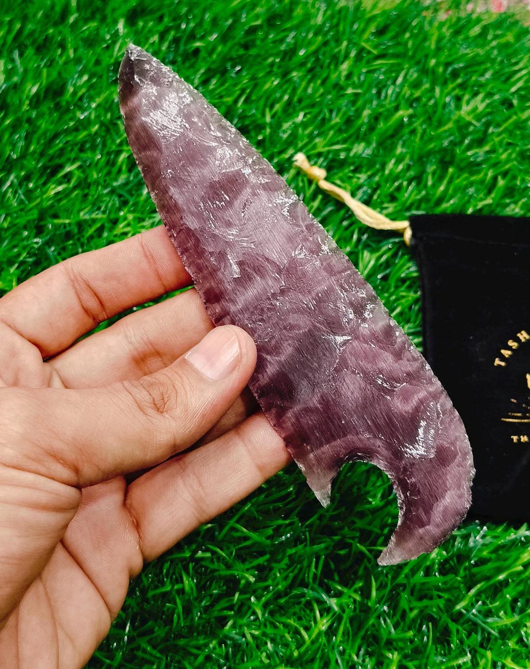 Hand Carved 6" Purple Amethyst Glass Arrowhead: Selenite Crystal Blade ...