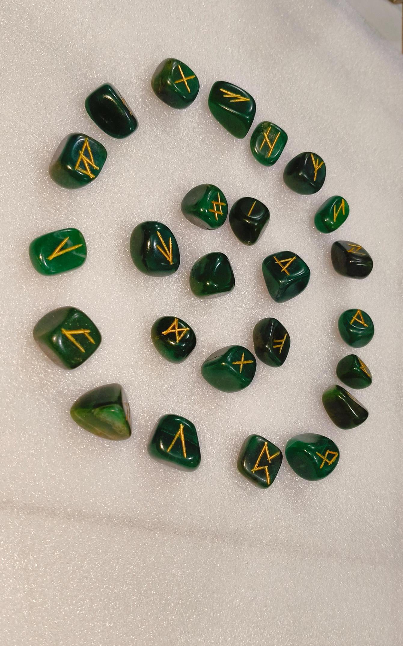 Green Jade Rune Set - 25 Elder Futhark Divination Stones - Prosperity ...