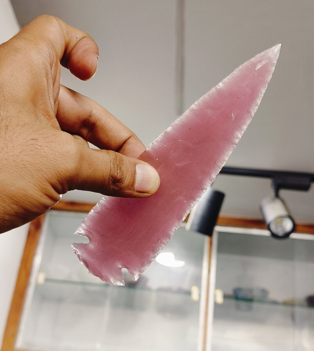 6" Pink Selenite Arrowhead - Hand Carved Crystal Dagger - Desert Rose ...