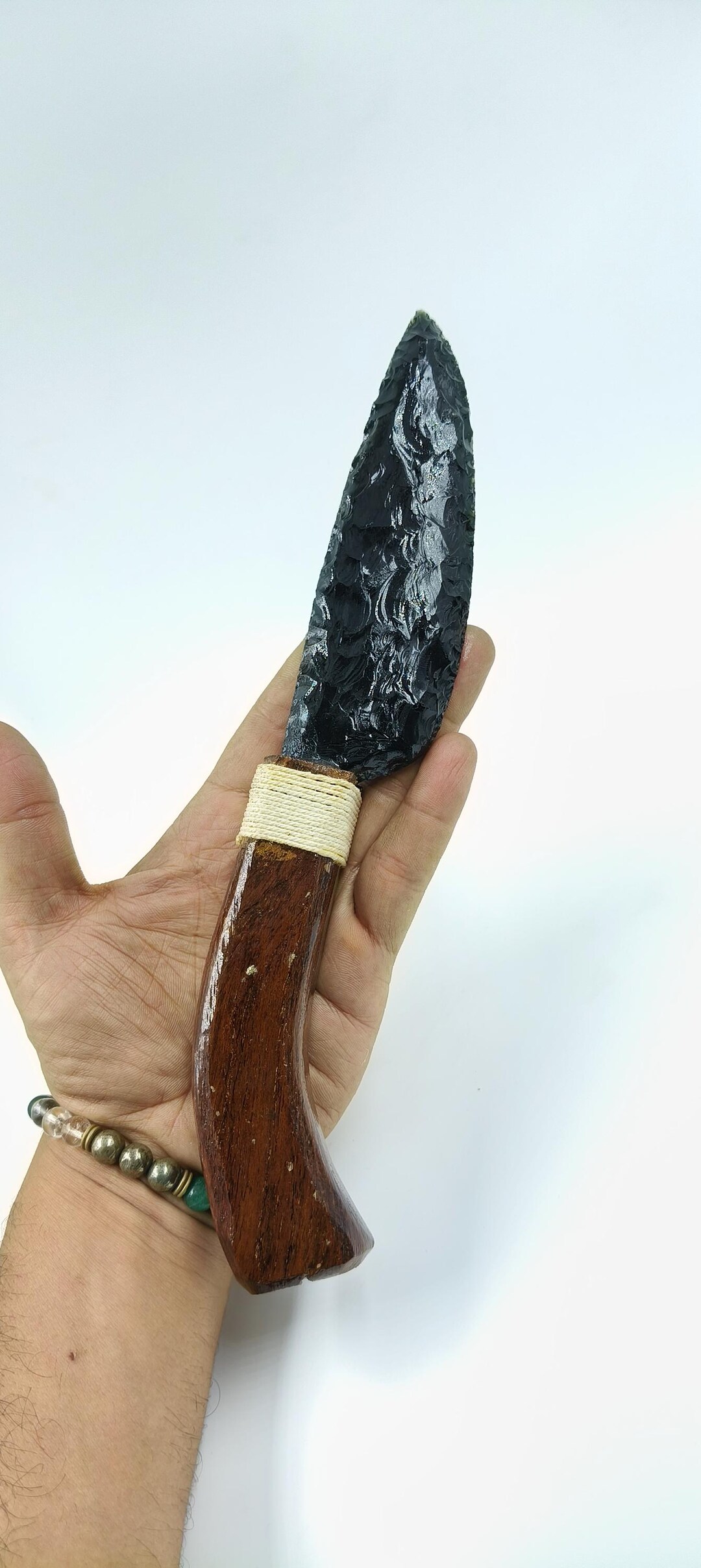 Cuchillo de obsidiana negra de 15 cm con mango de madera: Athame con ...