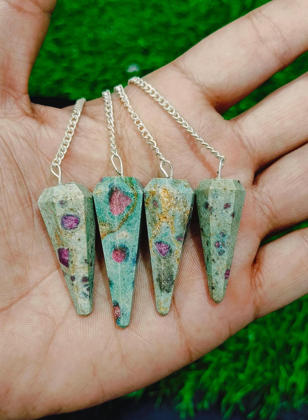 Natural Ruby Zoisite Pendulum, Dowsing Divination Crystal, Wicca Altar ...