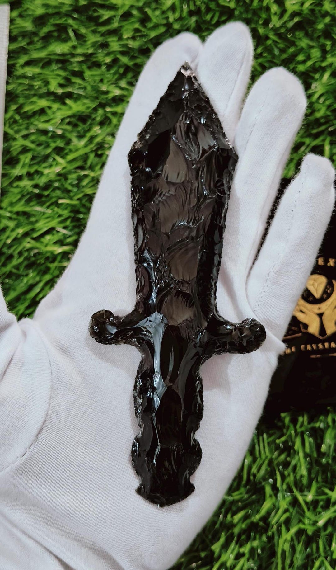 Handmade Knapped Black Obsidian Spearhead - 6 Inch Crystal Point ...