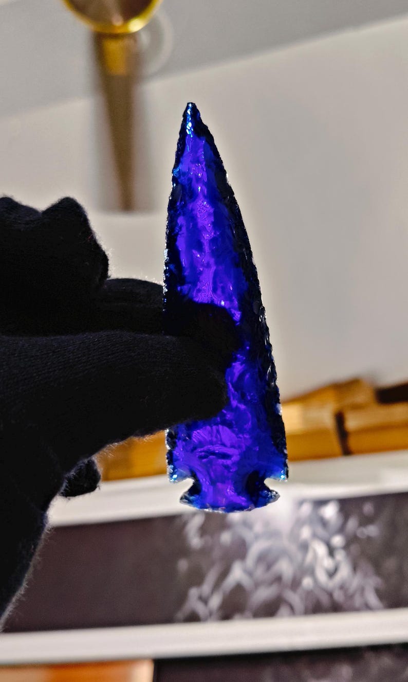 Handmade Blue Obsidian Arrowhead 4" - Large Crystal Spearhead for ...