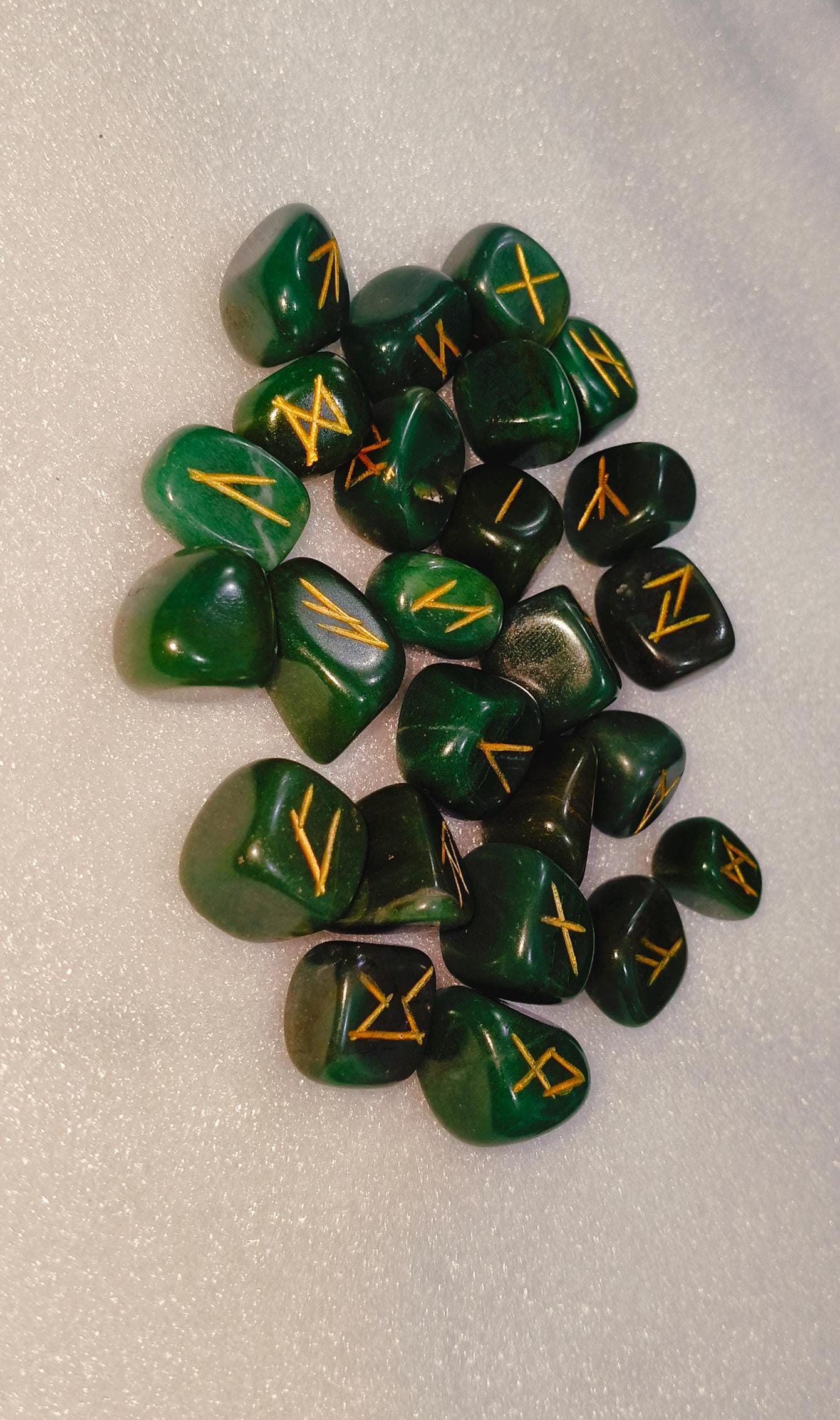 Green Jade Rune Set - 25 Elder Futhark Divination Stones - Prosperity ...