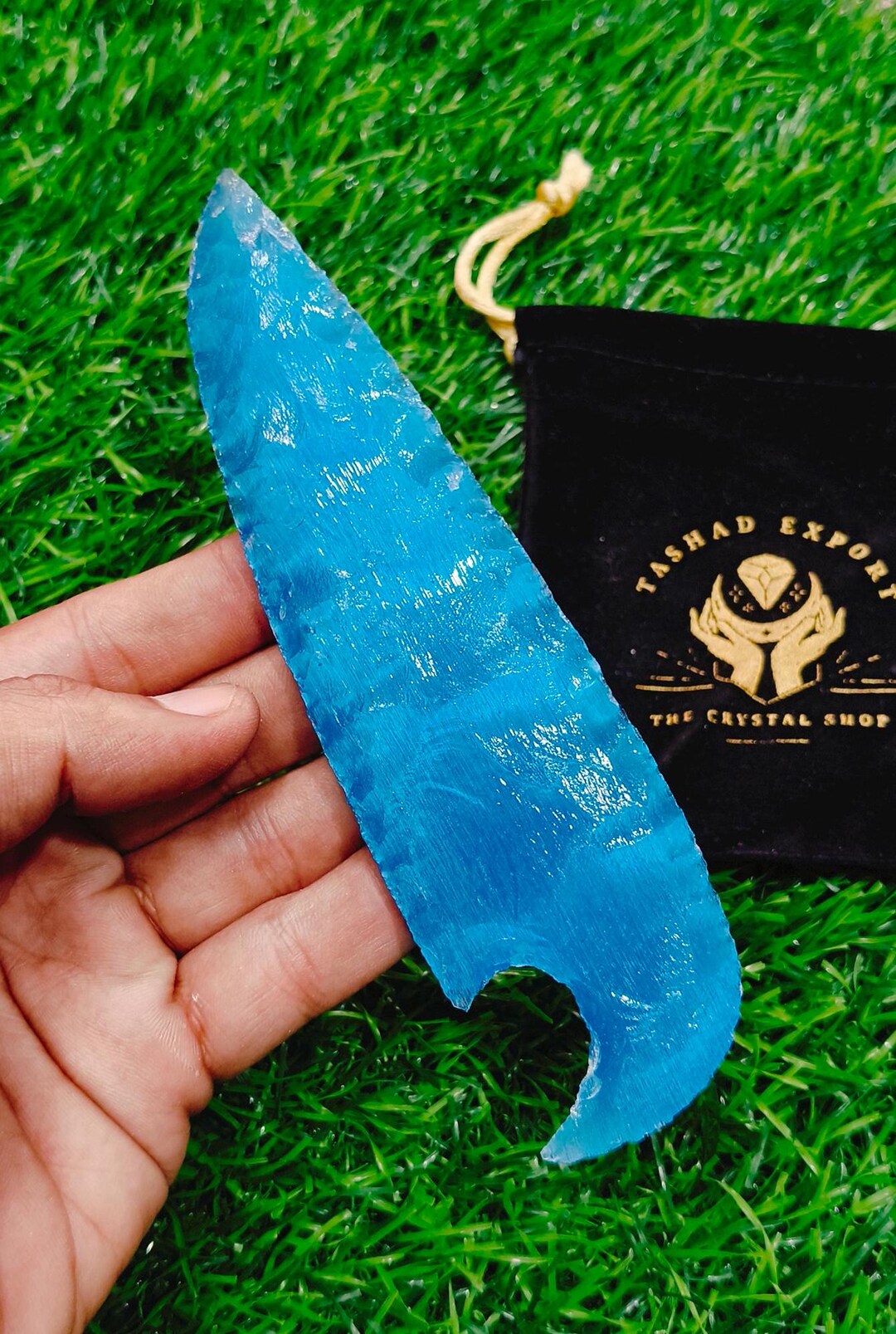 Blue Turquoise Glass Like Selenite Spearhead Arrowhead 6" Inch | Hand ...