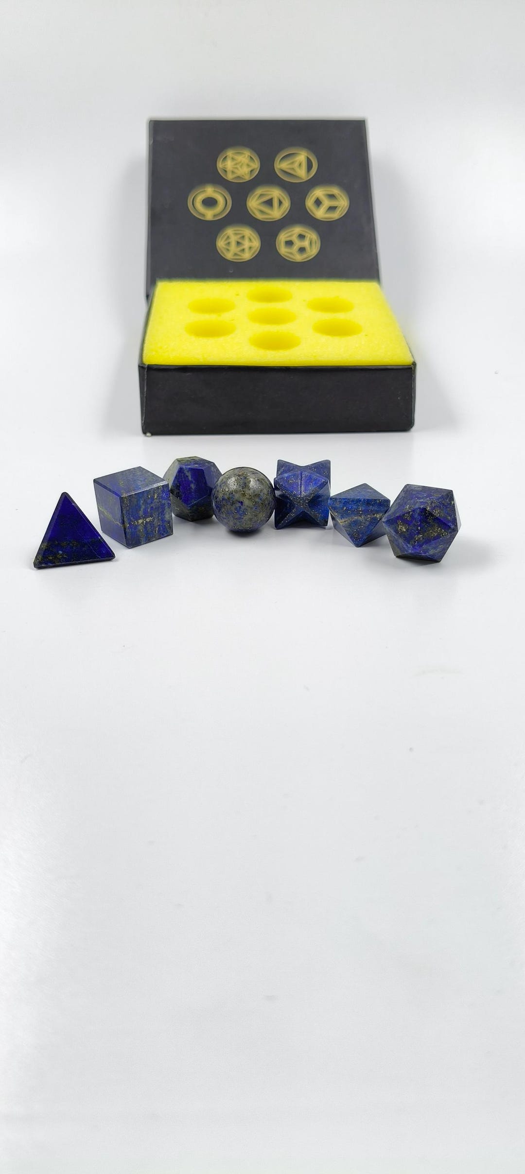 AAA Lapis Lazuli Sacred Geometry Set Platonic Solids 7 Crystal Shapes ...