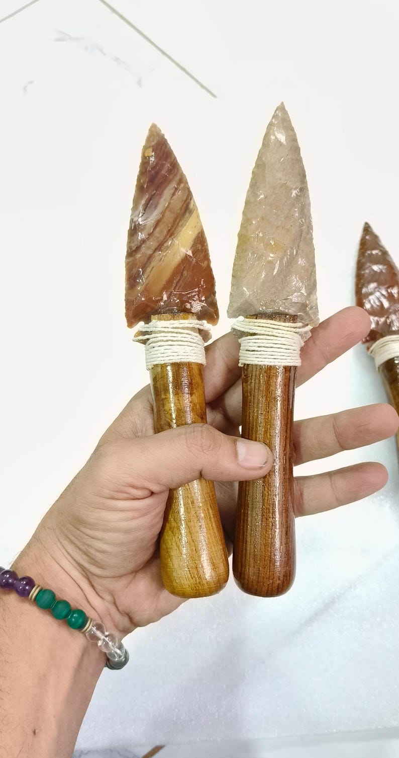 Hand Knapped Flint Knife - 8" Agate Jasper Stone Dagger - Primitive Art ...