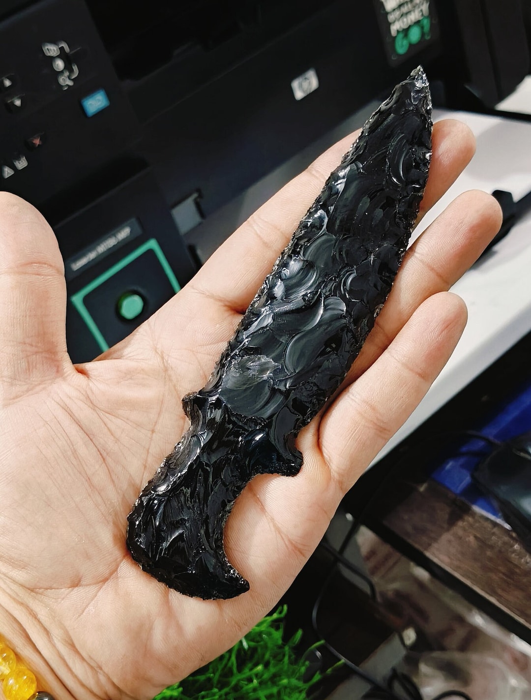 Black Obsidian Athame 6" Hand Carved Crystal Spearhead Dagger Wiccan ...