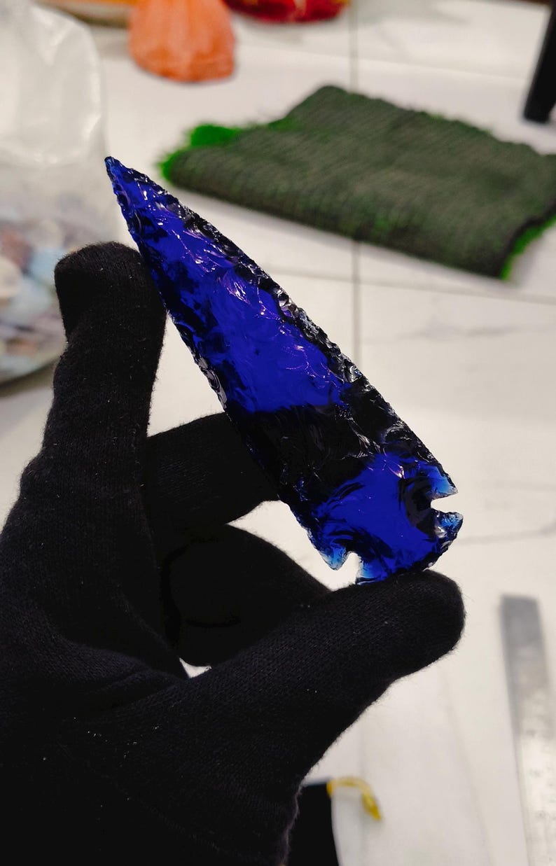 Handmade Blue Obsidian Arrowhead 4" - Large Crystal Spearhead for ...