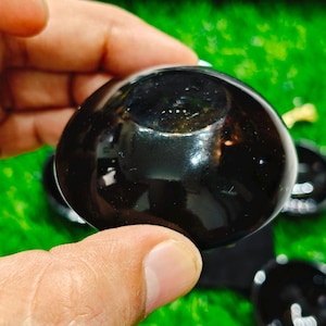 Handmade Obsidian Bowl: Polished Black Crystal, Healing Gemstone (2 ...